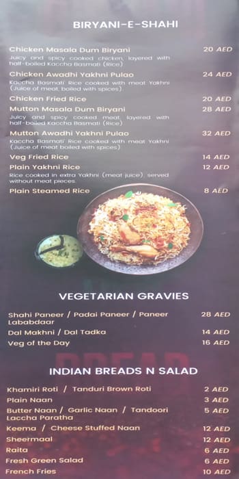 Menu at The Aligarh Chef, Dubai