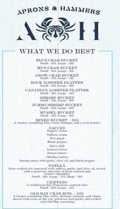 Menu at Aprons & Hammers restaurant, Dubai, The Beach Jumeirah Beach ...