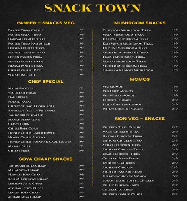 Menu of Snack Town, Sector 6, Panchkula