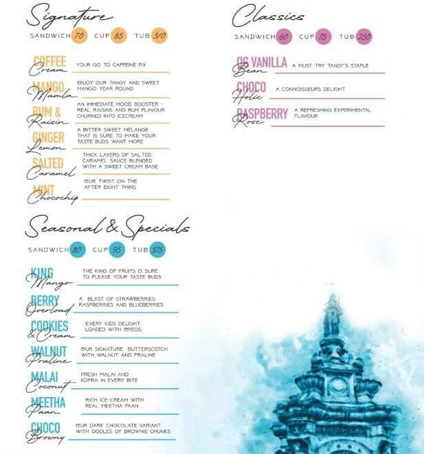 Menu of Tandy's Creamery, Powai, Mumbai