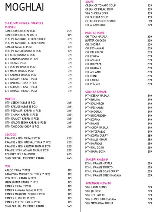 Menu at Sigdi Restaurant Bandra, Mumbai, 160-B