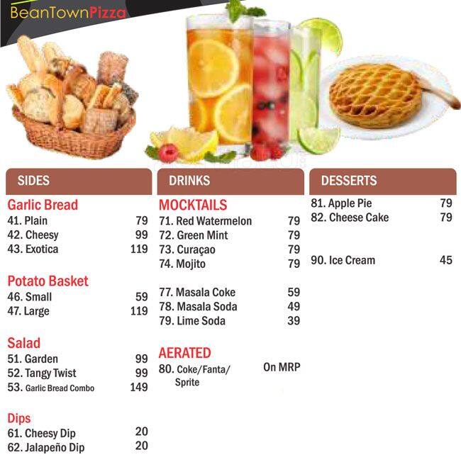 Menu at BeanTown Pizza, Bengaluru, 100 Feet Road