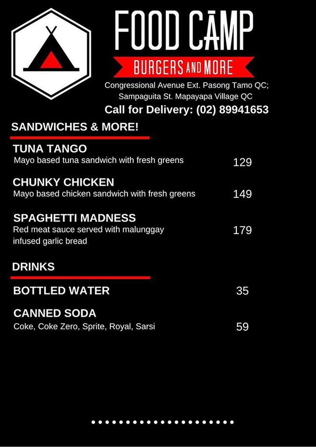 Menu at Food Camp restaurant, Quezon City, Lot 32 Block 1-A