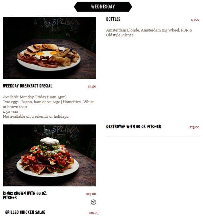 Menu at Sneaky Dee's pub & bar, Toronto