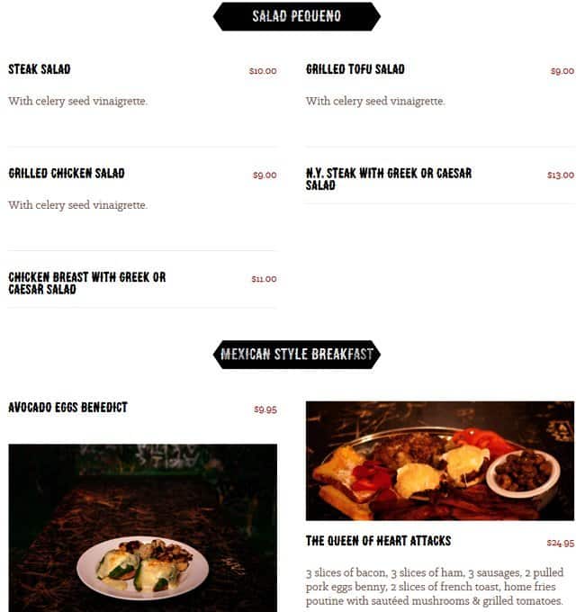 Menu at Sneaky Dee's pub & bar, Toronto