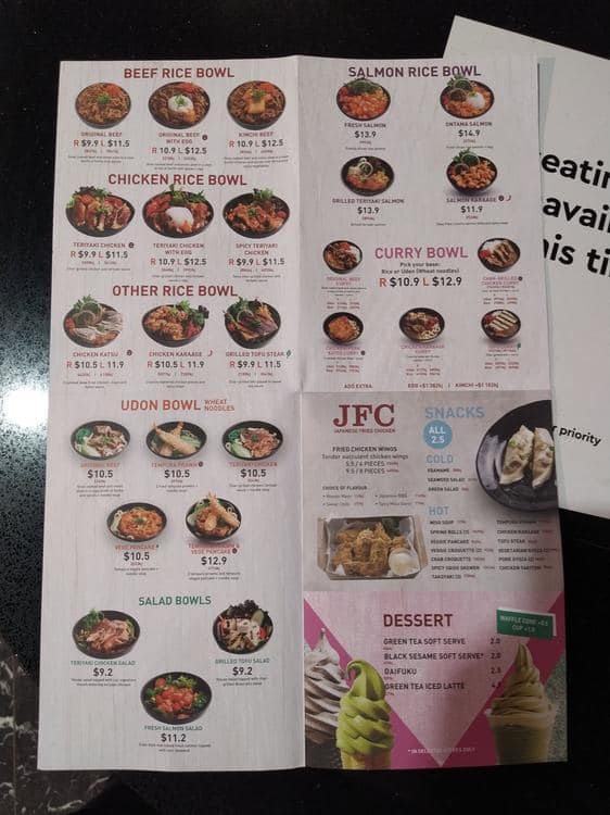 Menu at Rice Workshop restaurant, Sydney