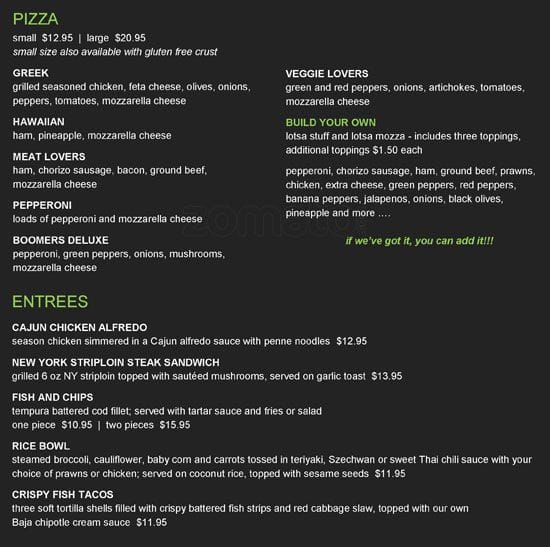 Menu at Boomers Bar & Grill - Coquitlam, Coquitlam