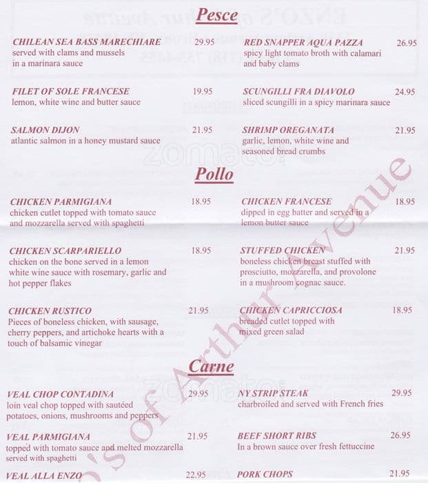 Enzo's Of Arthur Avenue Menu - Urbanspoon/Zomato