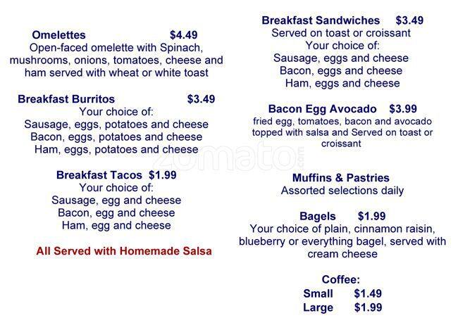 Menu at Blue Tower Cafe, Fort Worth