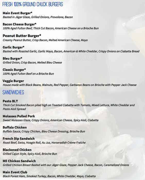 Menu at Main Event Sports Grill pub & bar, Vancouver, SE 162nd Avenue