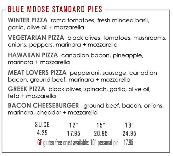 Menu at Blue Moose Pizza pizzeria, Vail