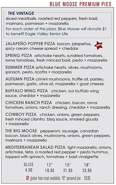 Menu at Blue Moose Pizza pizzeria, Vail