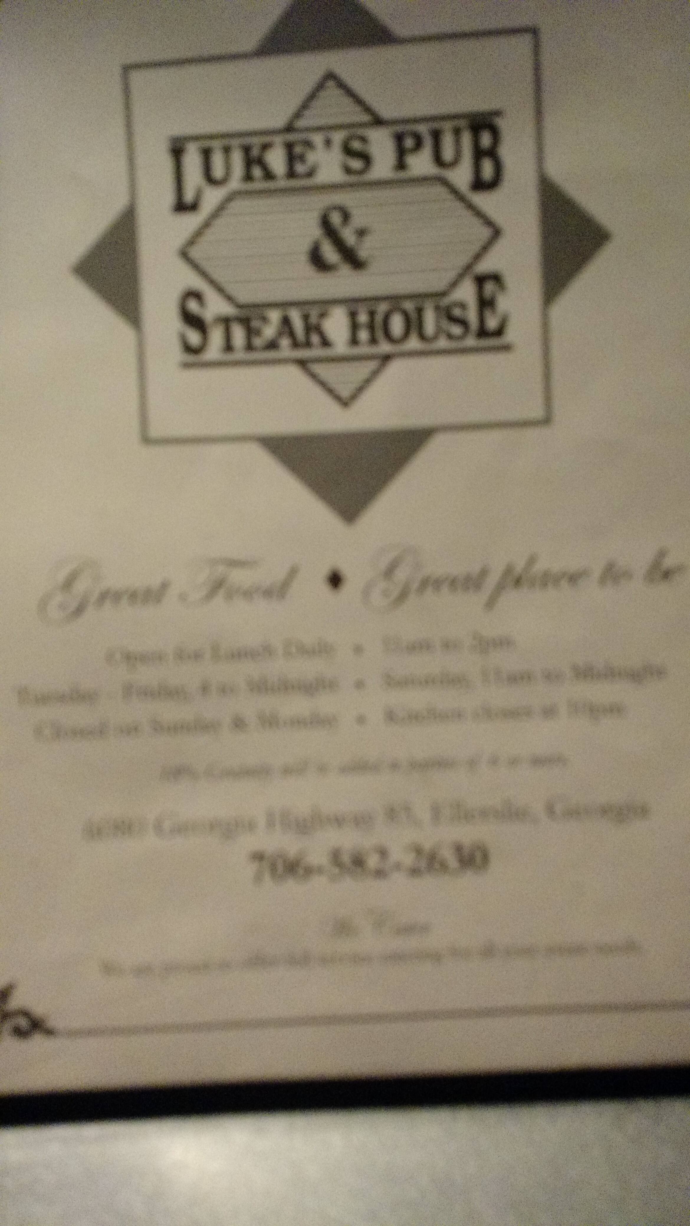 Menu at Luke's Pub, Waverly Hall