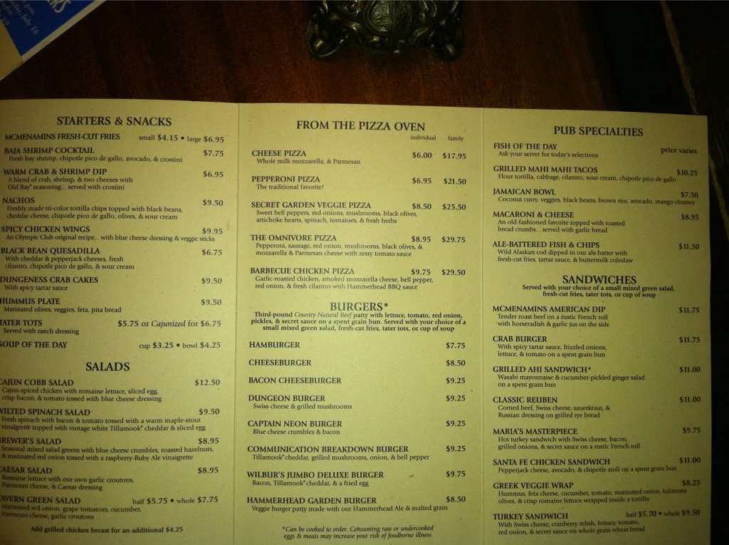McMenamins Spar Cafe Menu, Menu untuk McMenamins Spar Cafe, Olympia ...