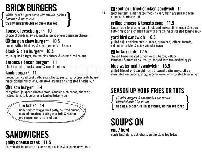 Menu at Brick House Tavern + Tap pub & bar, Grapevine, 700 W State Hwy 114