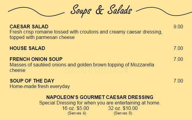 Menu at Napoleon’s Steak & Seafood steakhouse, Burlington