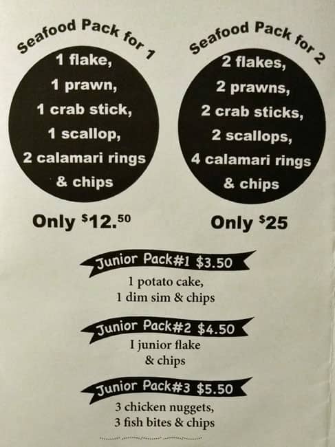 Menu at Central Fish & Chips restaurant, Kilsyth