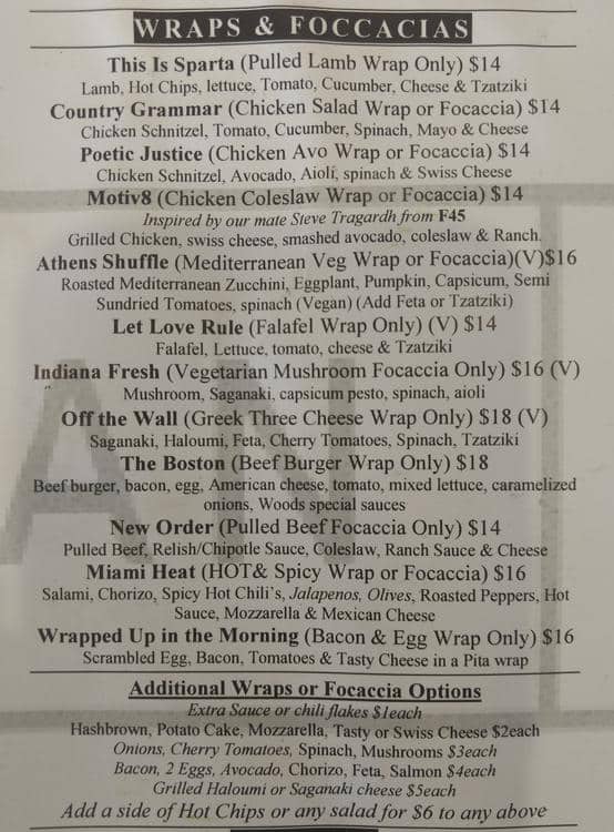 Menu at Bean In The Woods cafe, Ringwood
