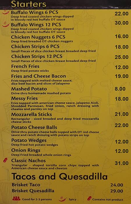 Menu at Drive Thru restaurant, Abu Dhabi, Mohammad Bin Zayed City ...