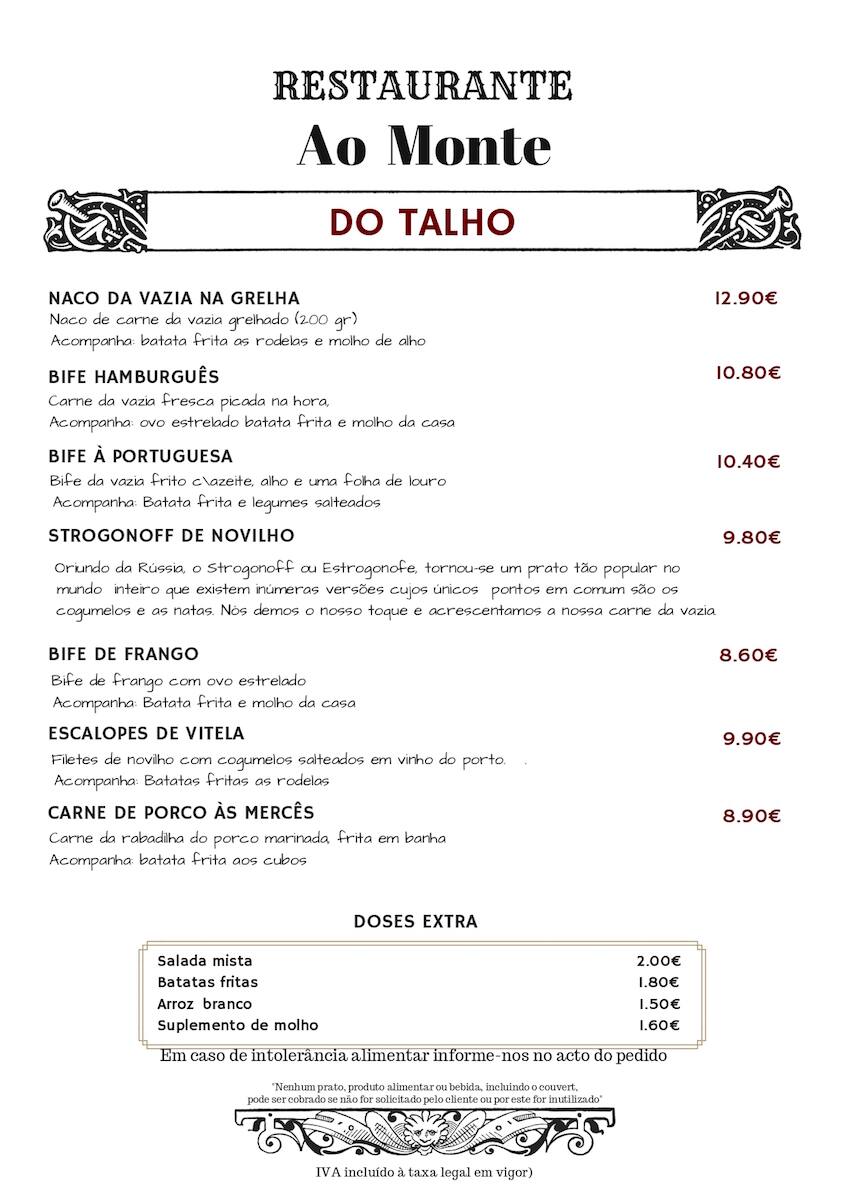 Menu em Restaurante Ao Monte, Queluz, nº 8d