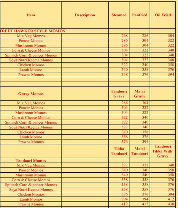Menu of Moh-Mohh, 4 Bungalows, Mumbai