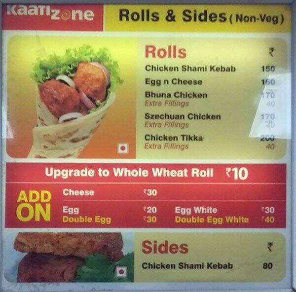 Menu at Kaati Zone, Bengaluru, Building No. 148