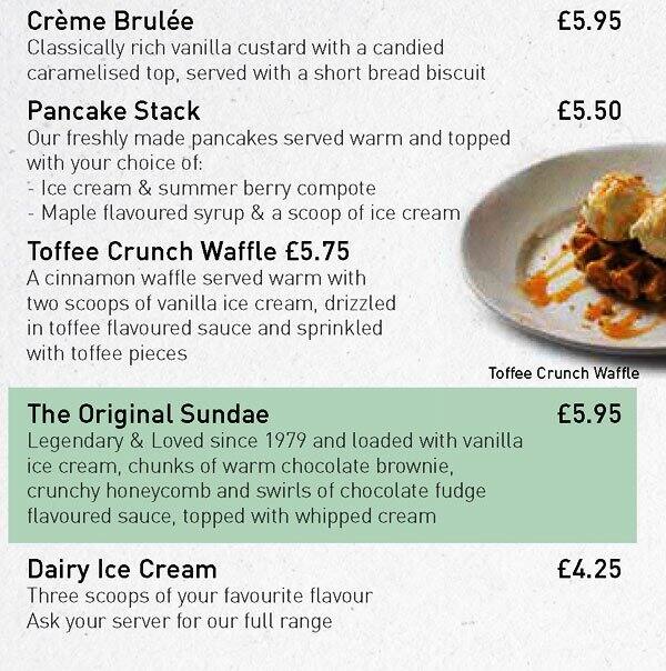 Menu at Garfunkel's restaurant, London, 355-357 The Strand