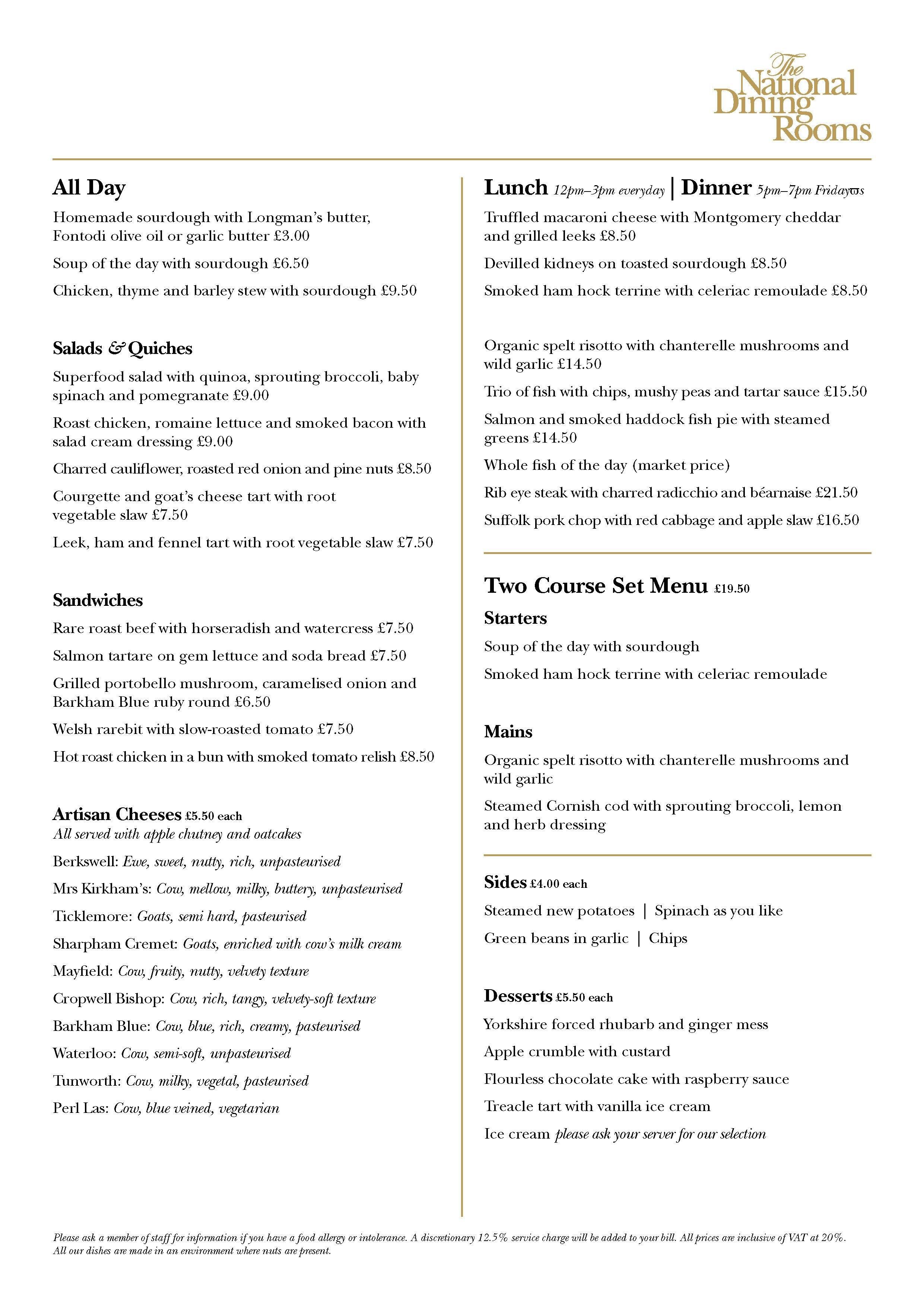 The National Dining Rooms Menu - Zomato UK