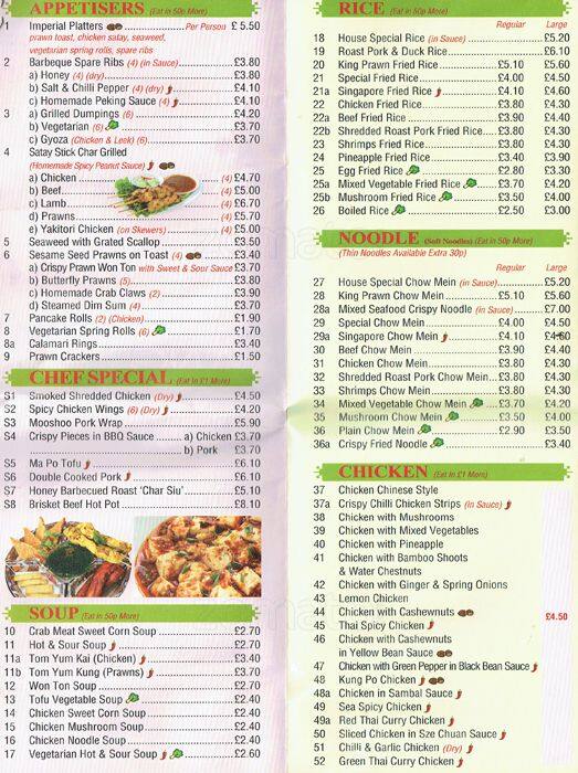 Menu of Cha Cha Tang, East Barnet, London