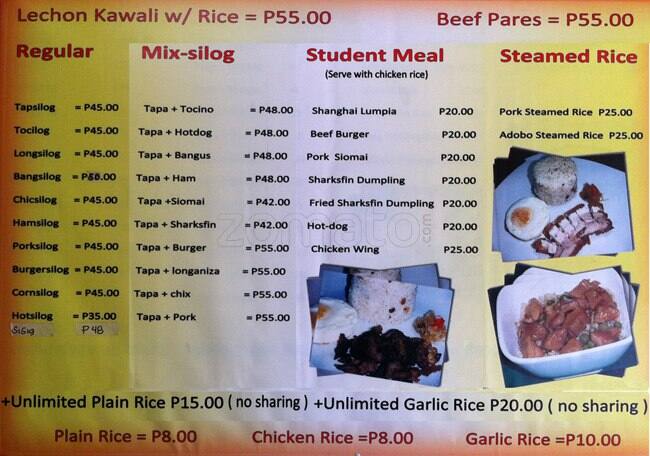 Carta del restaurante Pares Queen, Mandaluyong