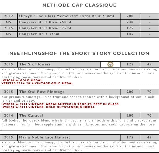 Menu at The Restaurant At Neethlingshof, Stellenbosch