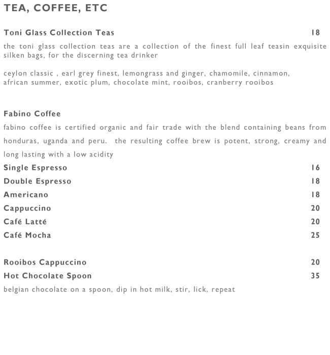 Menu at The Restaurant At Neethlingshof, Stellenbosch