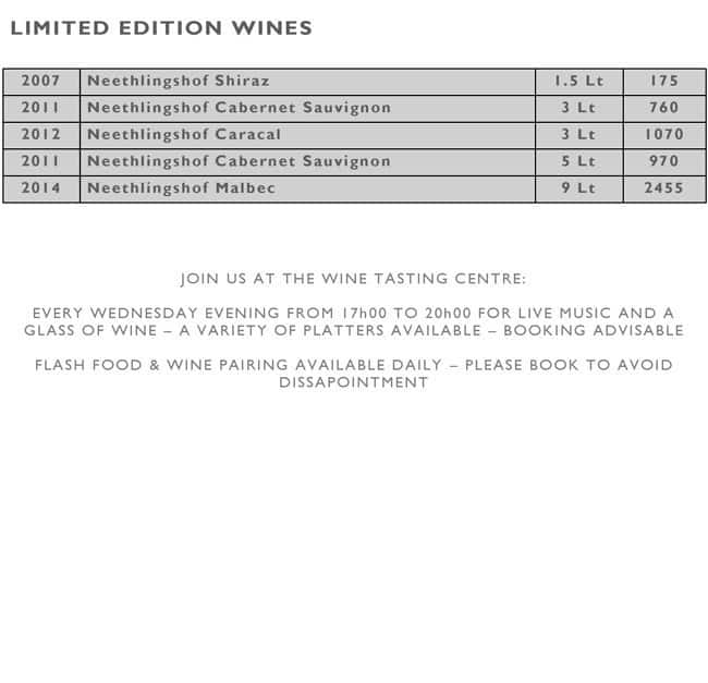 Menu at The Restaurant At Neethlingshof, Stellenbosch