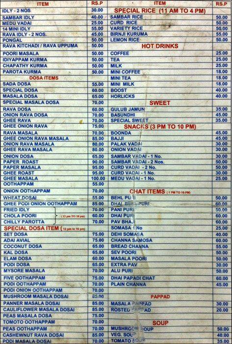 Geetha Cafe Menu, Menu for Geetha Cafe, T. Nagar, Chennai - Zomato