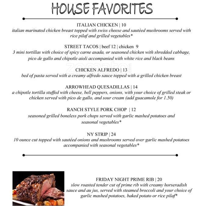 Menu at On the Rocks Bar & Grill at Arrowhead Golf Club, Roxborough Park