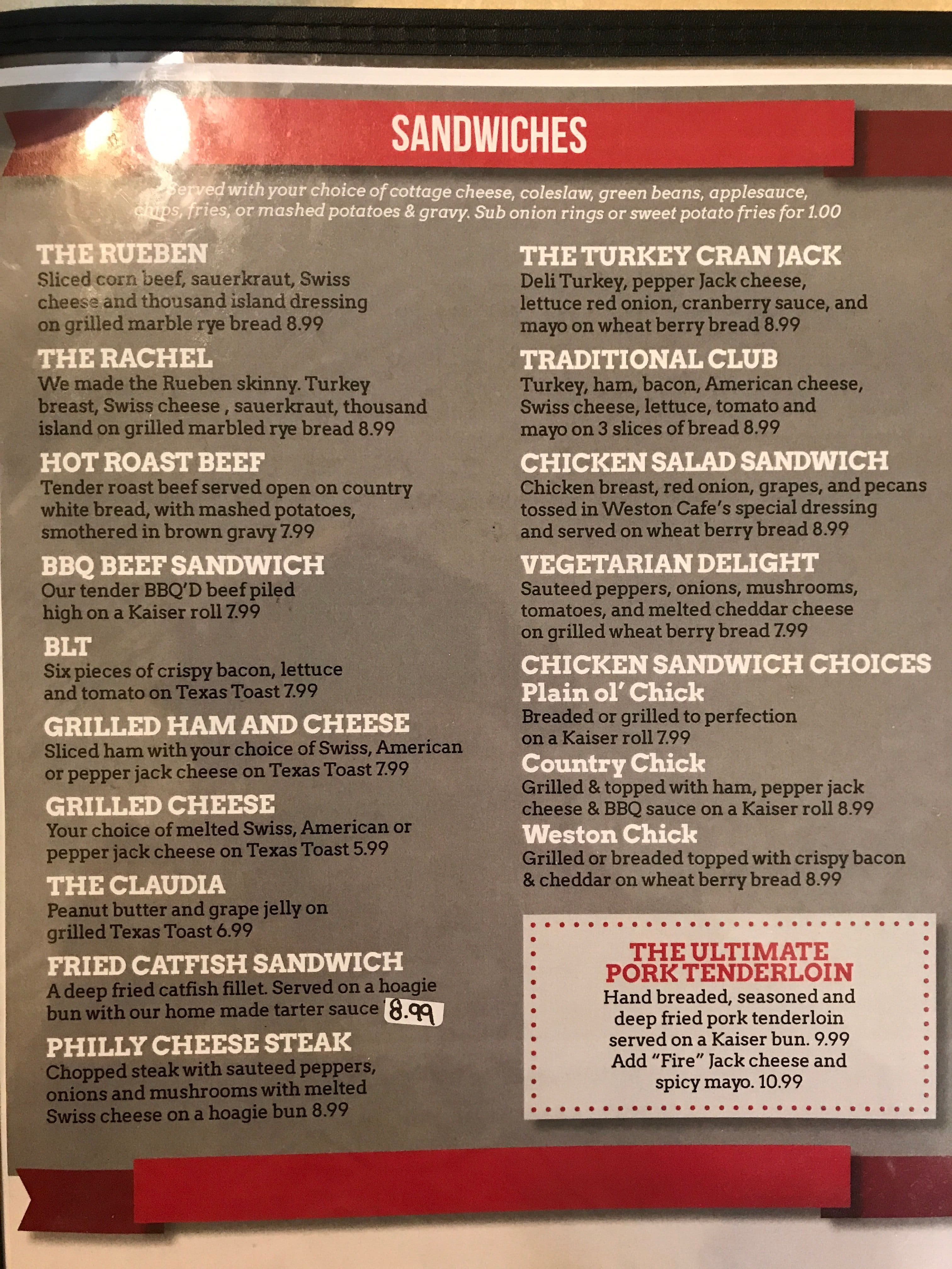 Menu at Weston Cafe, Weston, 407 Main St