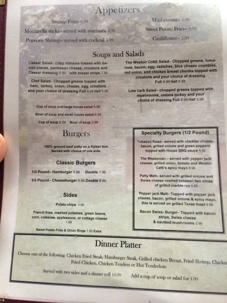 Menu at Weston Cafe, Weston, 407 Main St