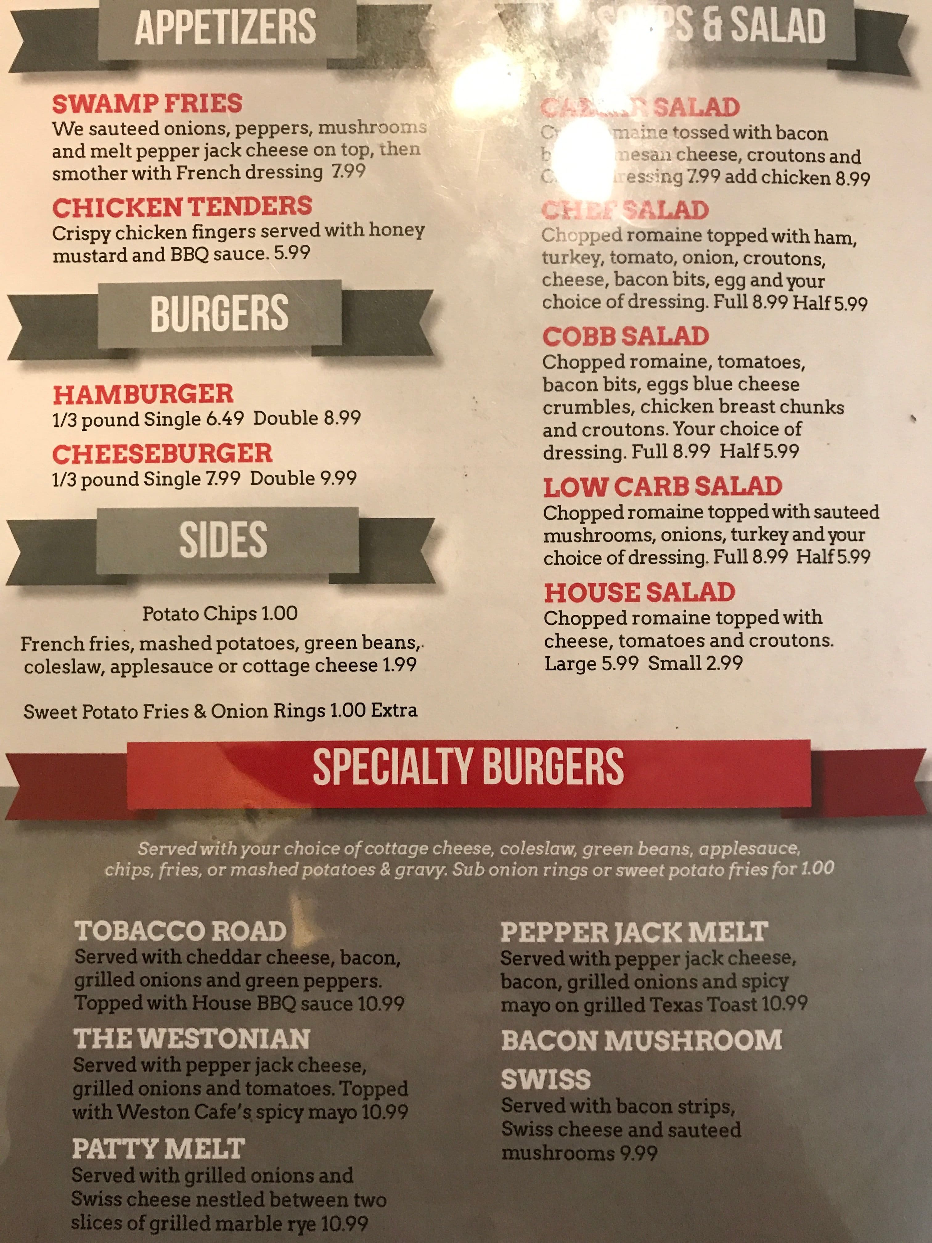 Menu at Weston Cafe, Weston, 407 Main St