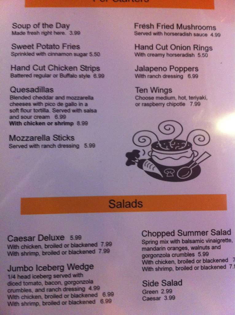 Carta del restaurante State Street Diner, Bunnell