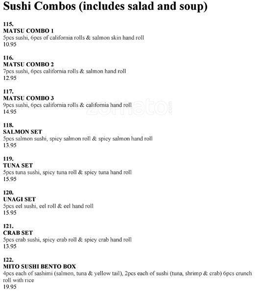 Menu at Mito Sushi Bowmanville Mall restaurant, Bowmanville