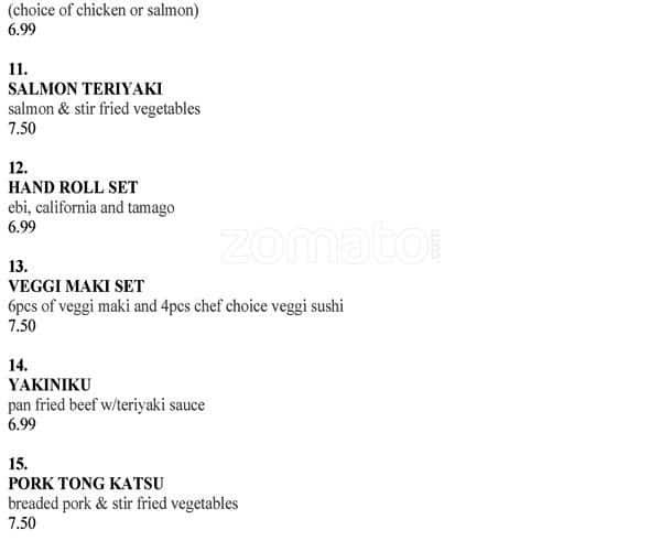 Menu at Mito Sushi Bowmanville Mall restaurant, Bowmanville