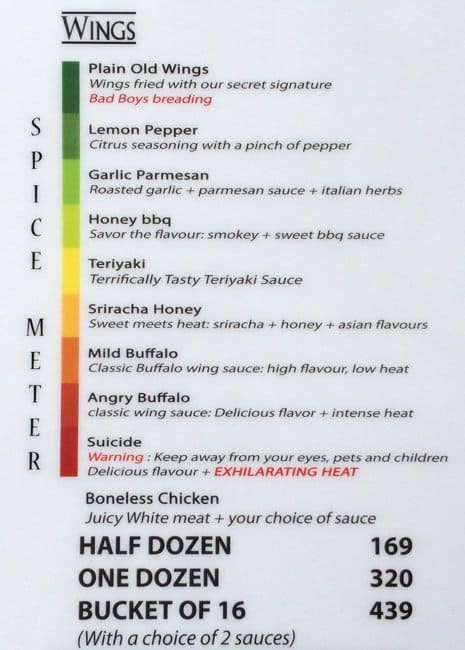 Menu at Bad Boys Wingz restaurant, Cebu City, 66 Gov. M. Cuenco Ave