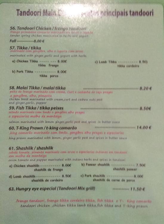 Menu at Hungry Eye Resturant and Bar, Lisbon