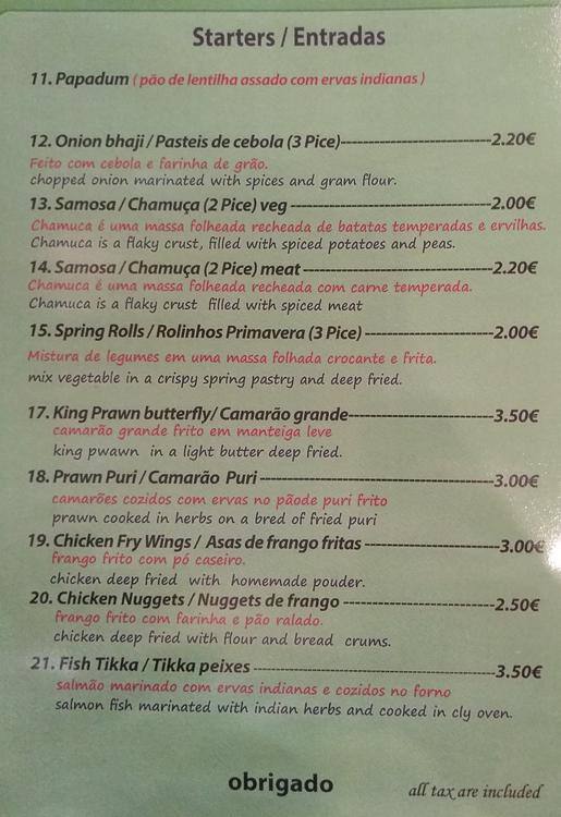 Menu at Hungry Eye Resturant and Bar, Lisbon