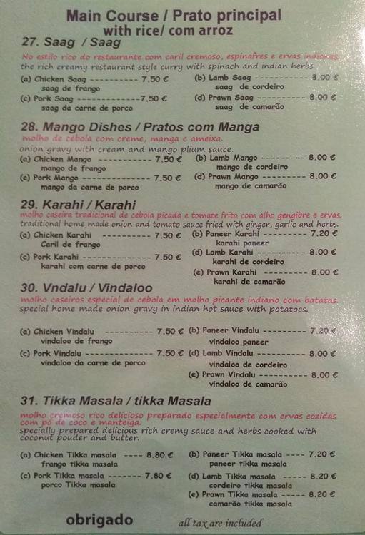 Menu at Hungry Eye Resturant and Bar, Lisbon