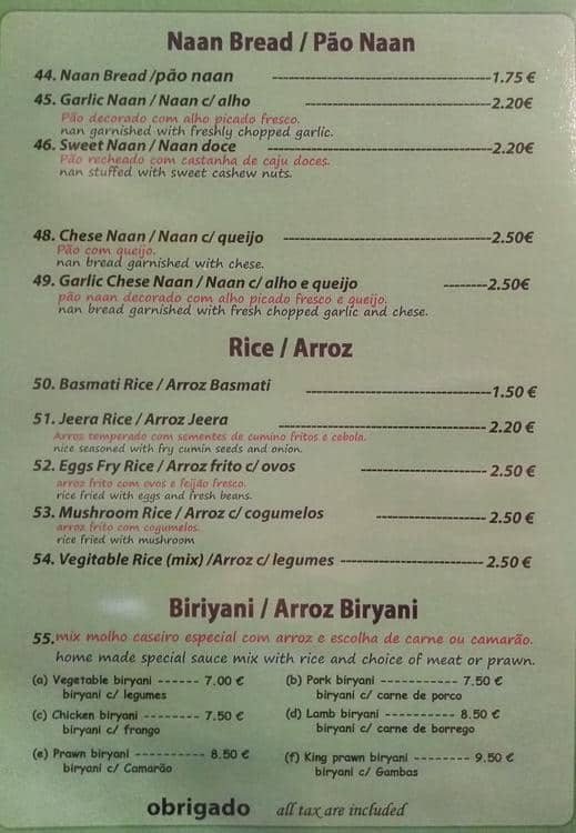 Menu at Hungry Eye Resturant and Bar, Lisbon