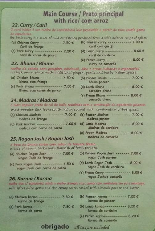 Menu at Hungry Eye Resturant and Bar, Lisbon