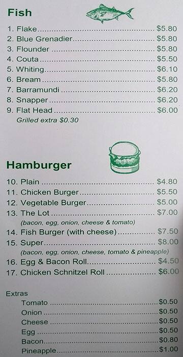 Menu at Super Fish Shop fast food, Reservoir