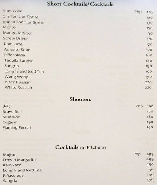 Menu at Marina Sea View restaurant, Lapu-Lapu City, Cebu Yacht Club