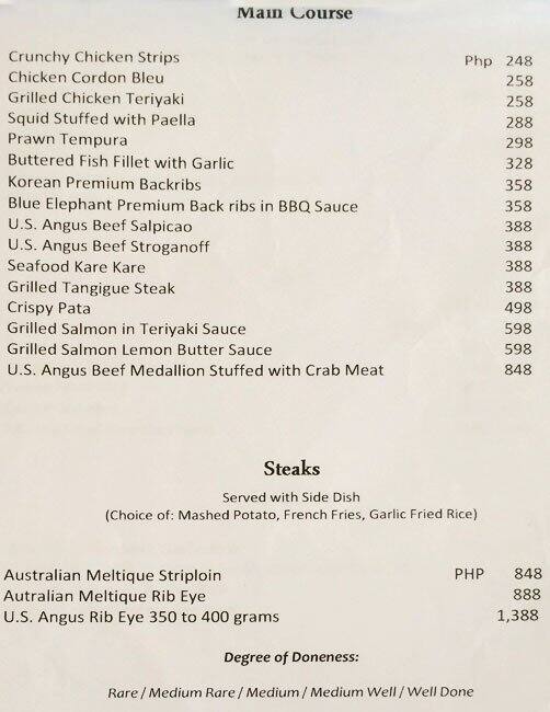 Menu at Marina Sea View restaurant, Lapu-Lapu City, Cebu Yacht Club